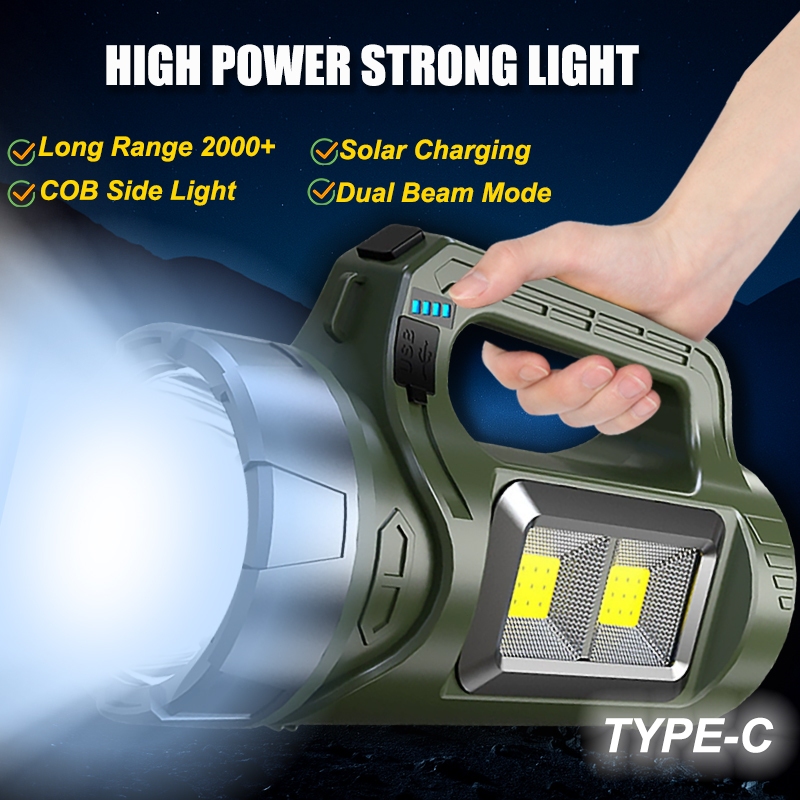 Solar Charging Searchlight Flashlight Heavyduty Long Battery Life LED ...