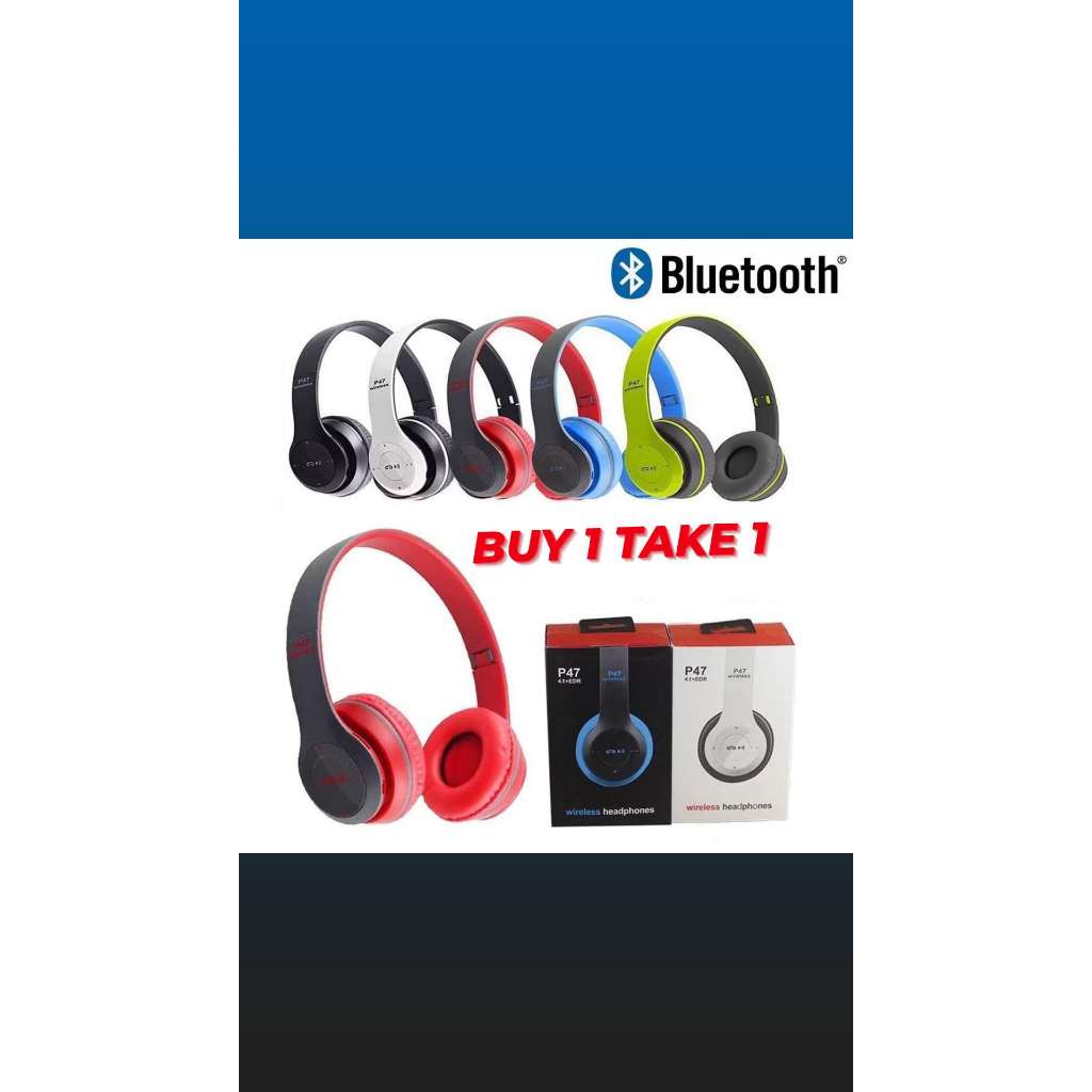 P47 BUY 1 TAKE 1 Wireless Bluetooth Headset Overhead Headphone Earphone ...