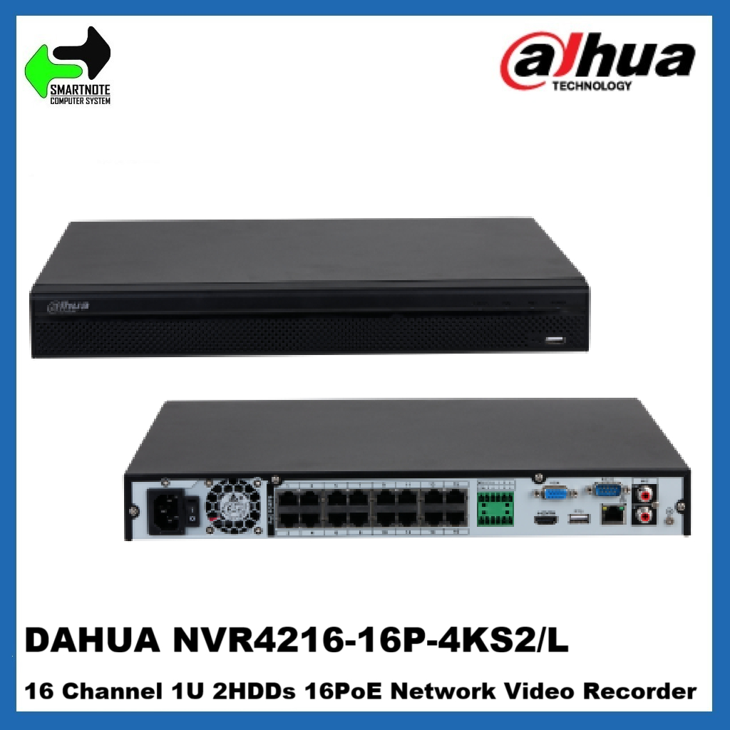 DAHUA NVR 16 Channel 1U 2HDDs 16PoE Network Video Recorder (NVR4216-16P ...