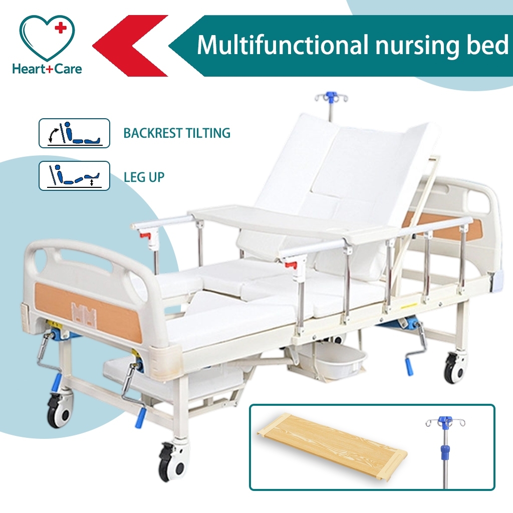 Multifunctional three-hand-crank nursing bed for turning over paralyzed ...