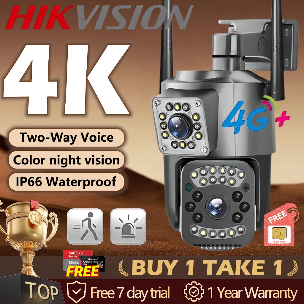 Hikvision CCTV Camera HD Dual Lens Wif/4G SIM 50MP Auto Tracking ...