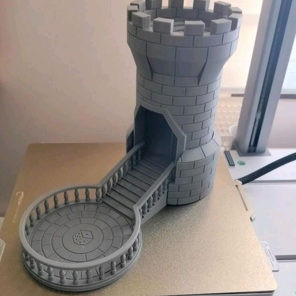 Dice Rolling Tower for Role-Playing GamesGray Tower Design with Stairs ...