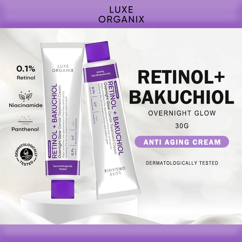 LUXE ORGANIX Retinol + Bakuchiol Overnight Glow Gentle Treatment Cream ...