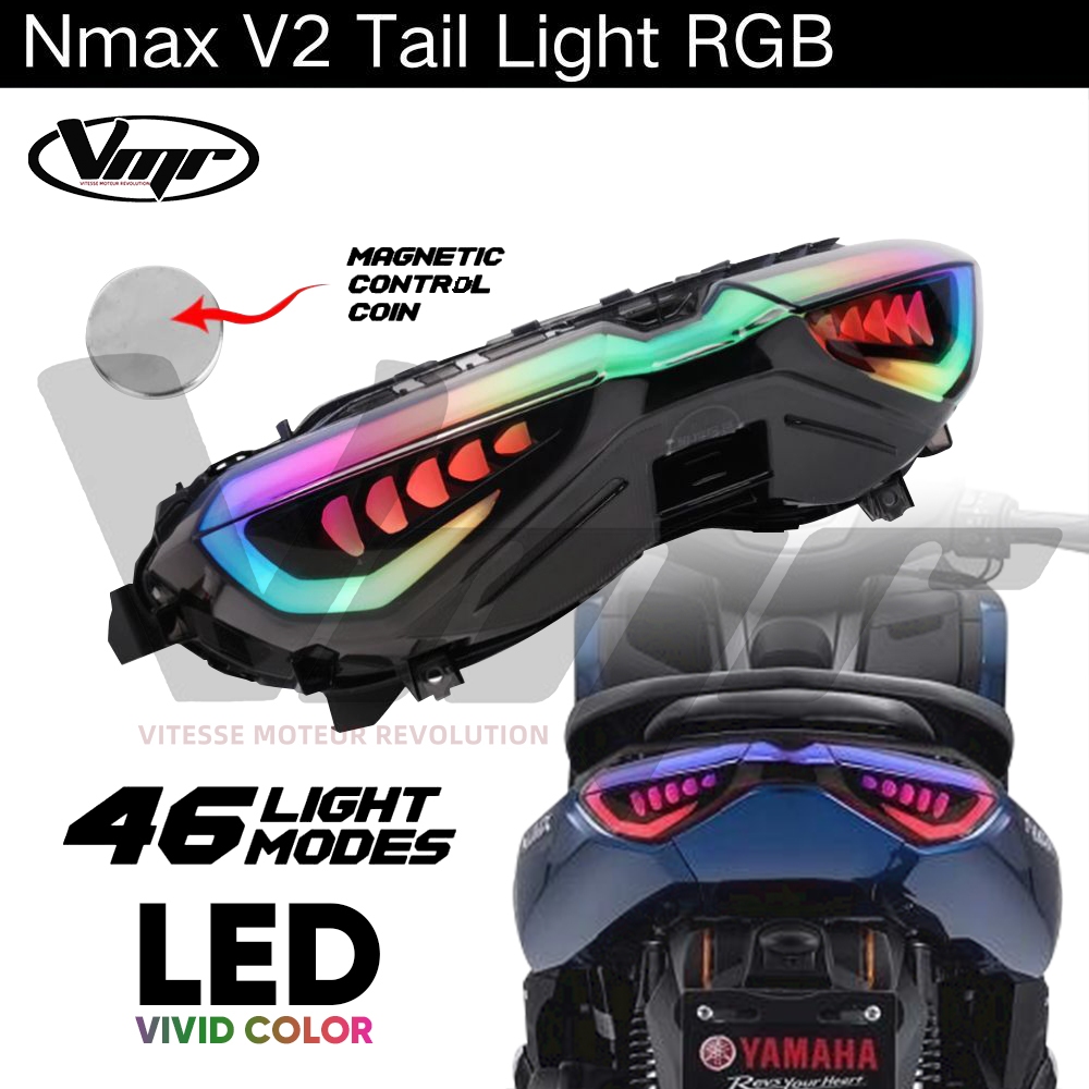 VMR RGB LED Tail Light for Yamaha NMAX V2 Smoke Lens 46 Modes Plug and ...