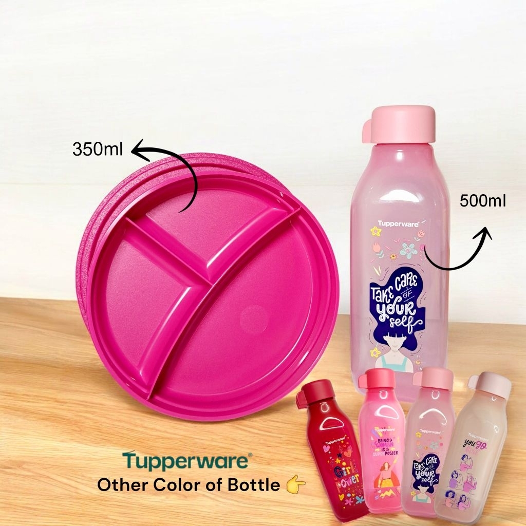 Tupperware Round Divided Lunch Box + Square Bottle 500ml | Shopee ...