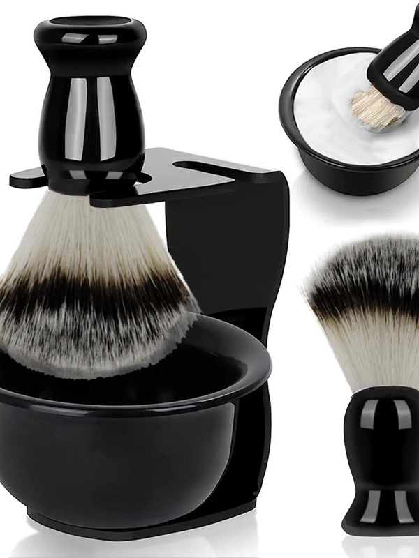LQX Black Shaving Brush Set, 3-in-1 Shaving Set with Shaving Brush ...