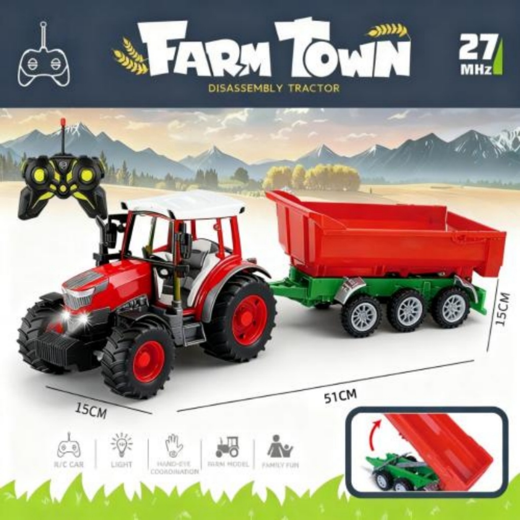 RC Tractor Set Farm Vehicle Toys Remote Control Tractor Toy Kids Remote ...