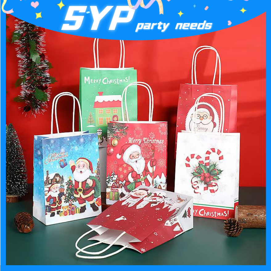 6pcs Merry Christmas Give Away Paper Bags S/M /L 3 Sizes Christmas Gift ...