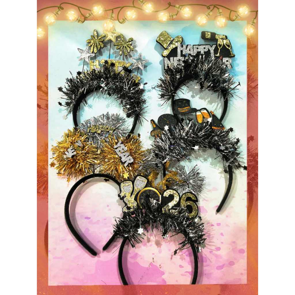 Headband glitter ribbon Star Bottle Glass Happy New Year 2026 party ...
