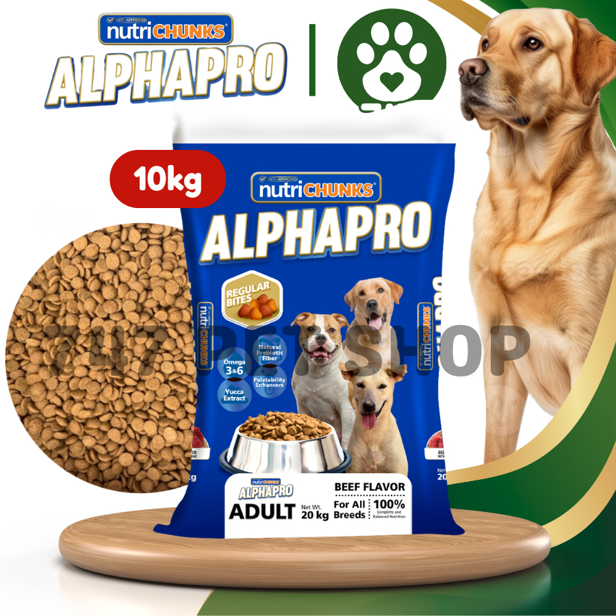 10kg NutriChunks Alpha Pro Regular Bites Adult Dog Dogs Dry Food Beef ...