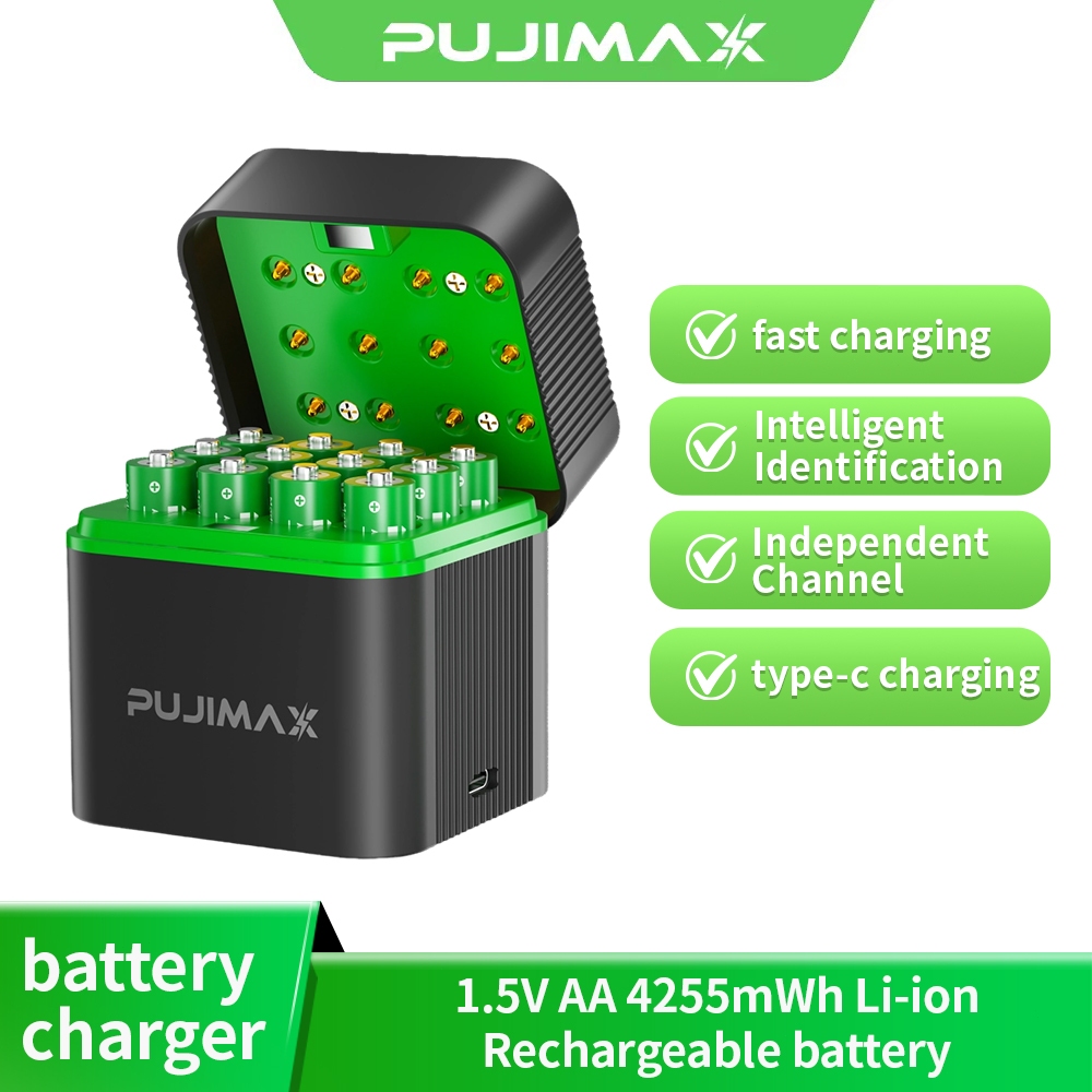 PUJIMAX 12 s-lot battery charger li-ion battery AA/AAA battery 1.5V ...