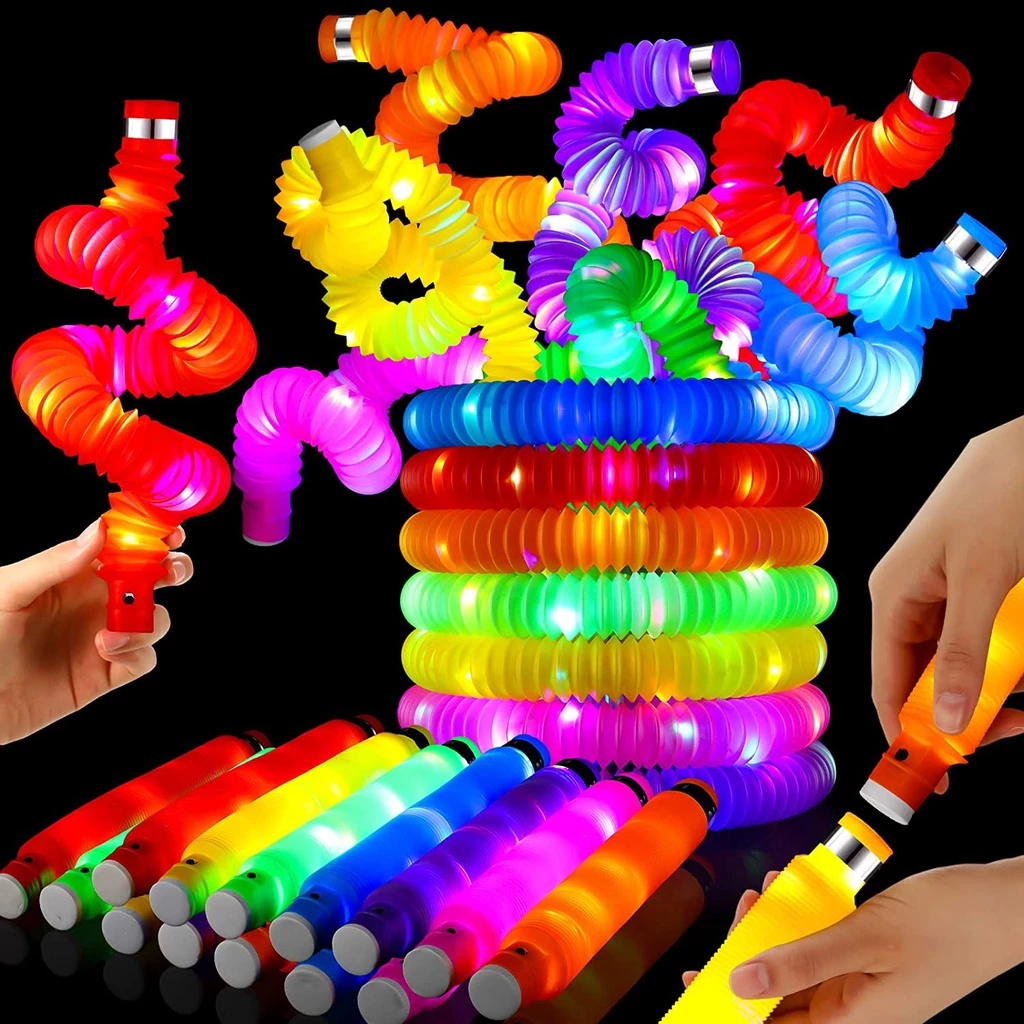 5Pcs Pop Tube Sensory Toys For Kids LED Light Fidget Toys Telescopic ...