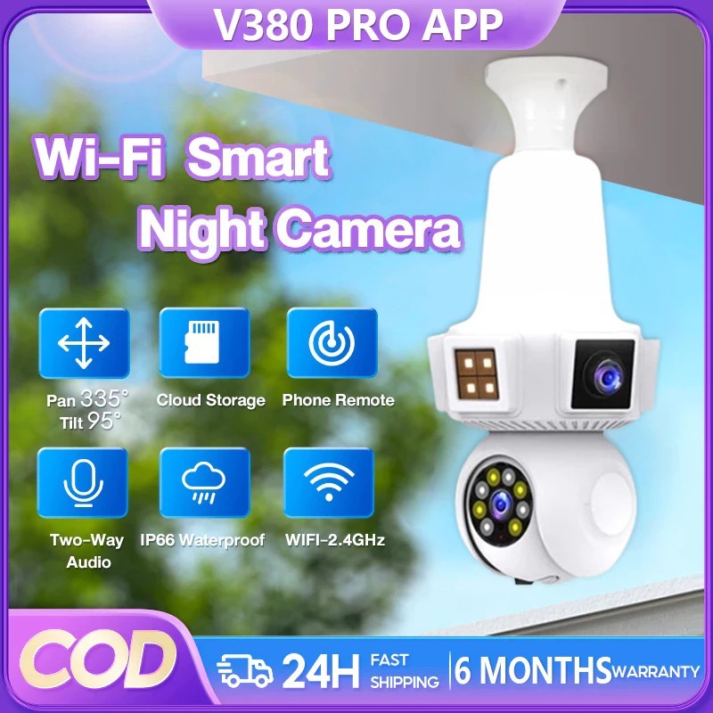 V380 Pro Triple Lens Blub CCTV Camera No WiFi Needed Waterproof WiFi ...