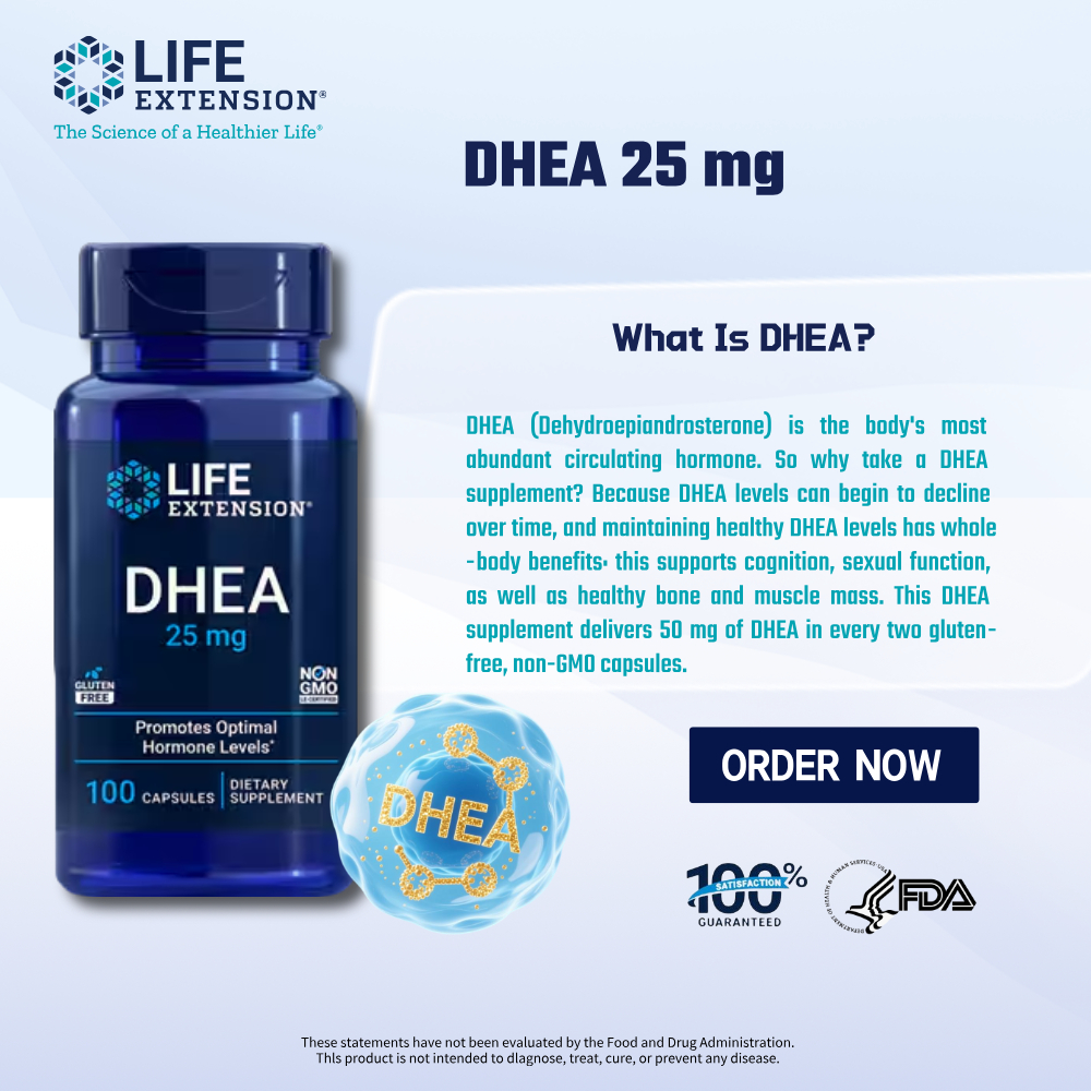 Life Extension DHEA 25 mg 100 capsules for hormone balance, muscle mass ...