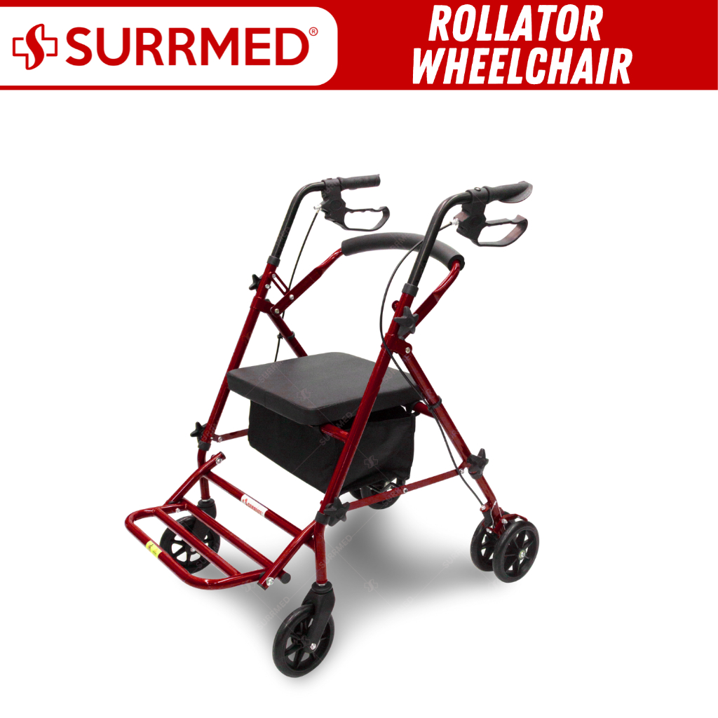 SURRMED Rollator with Footrest | Foldable 4-Wheel Mobility Walker with ...