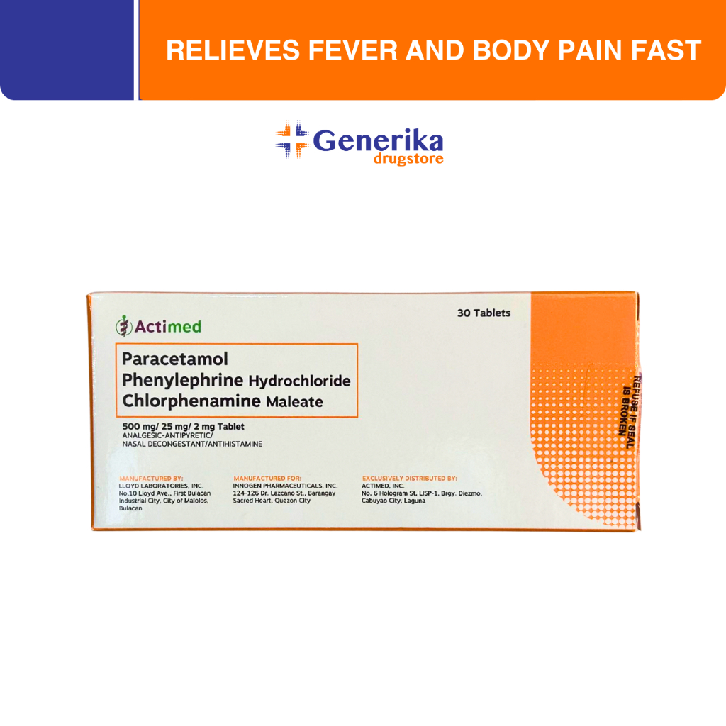 Actimed Paracetamol + Phenylephrine + CPM Tablet – 500mg/25mg/2mg ...