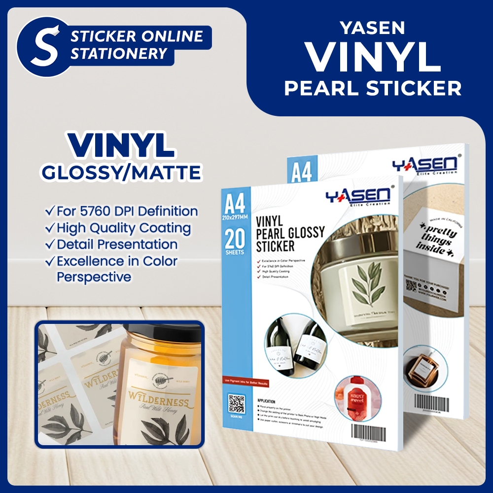 Yasen A4 Pearl Vinyl Sticker Paper 20sheets Glossy/Matte Waterproof ...