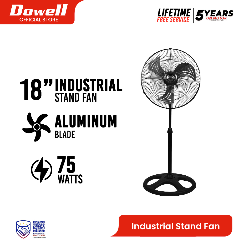 Dowell 18" Industrial Stand Fan with Banana Blade | IFST-2418AL ...