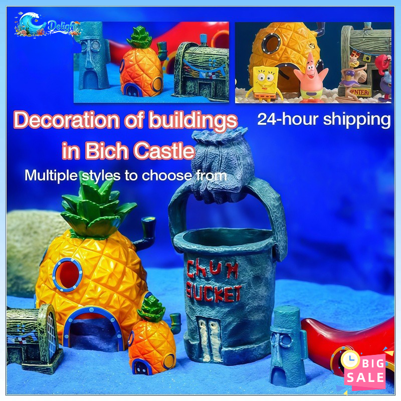 Mini Fish Tank Aquarium Decoration Spongebob Pineapple House Squidward ...
