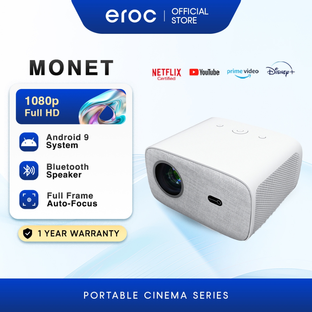 [HOT] Eroc Monet Projector Auto Focus 1080P 4K Decoding Android9 Home ...