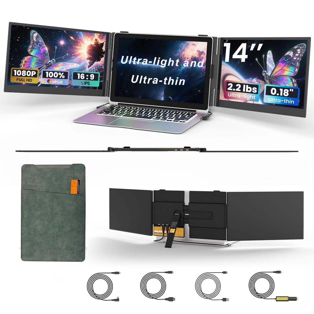 14inch Portable Monitor Extender FHD 1080P IPS Dual Laptop Screen HDMI ...