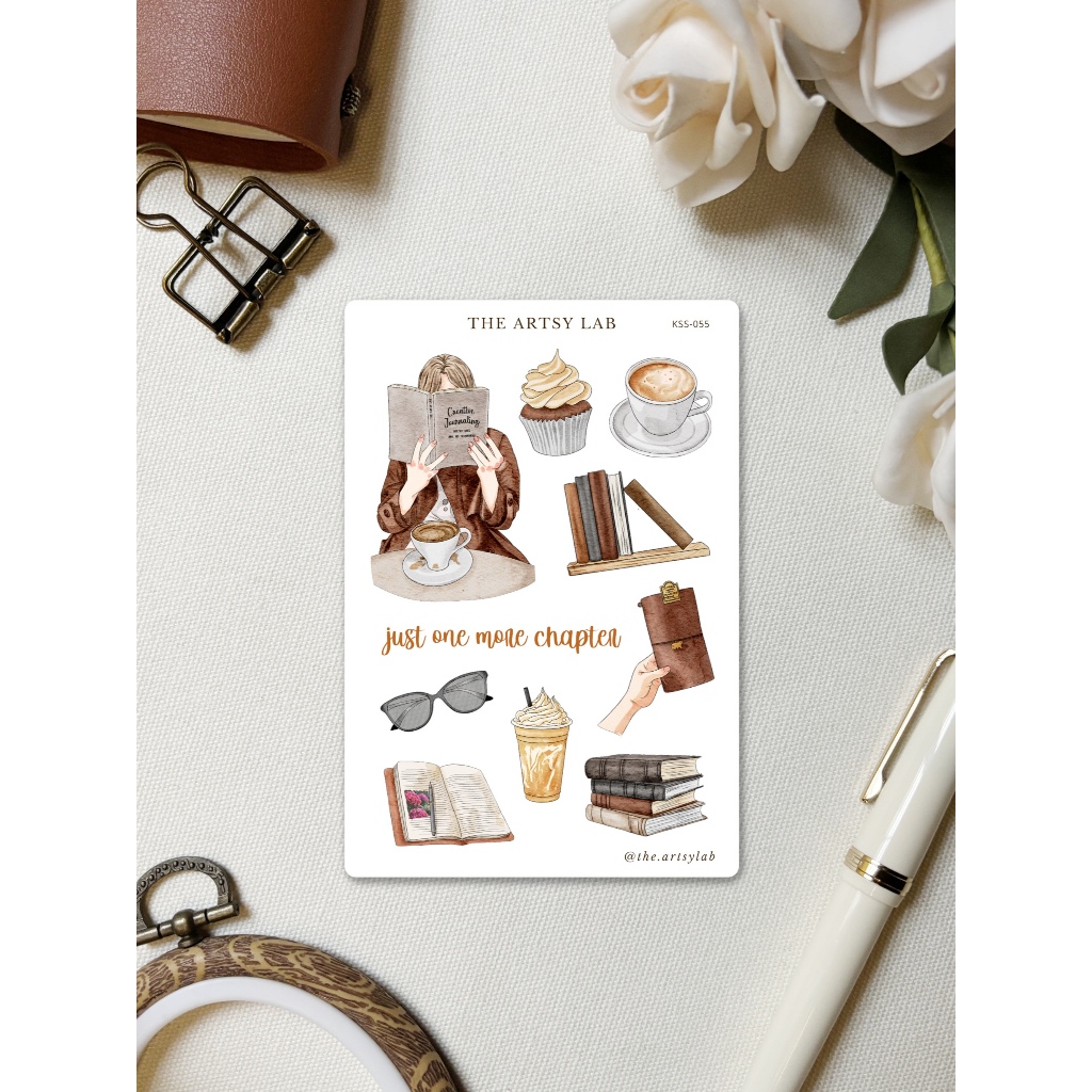 Bookworm Coffeeholic Girl Deco Sticker Sheet, Aesthetic Stickers for ...