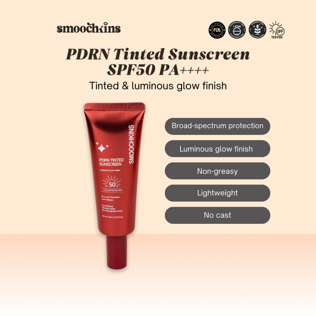 Smoochkins PDRN Tinted Sunscreen with Luminous Finish SPF50PA++++ UVA ...