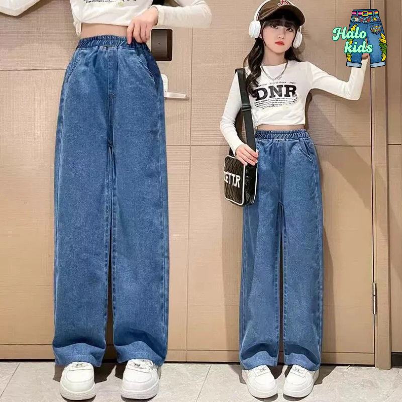 Halokids Straight-leg High-waist Jeans Nababanat Na Pantalon Sa Baywang ...