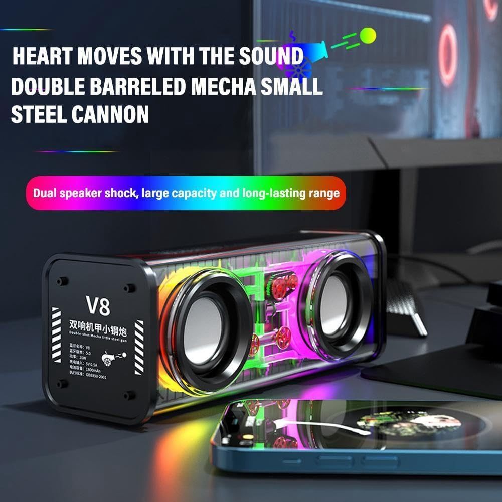 V8 Dual Bluetooth Speaker w/ Transparent Shell, Dynamic RGB Lights, and ...