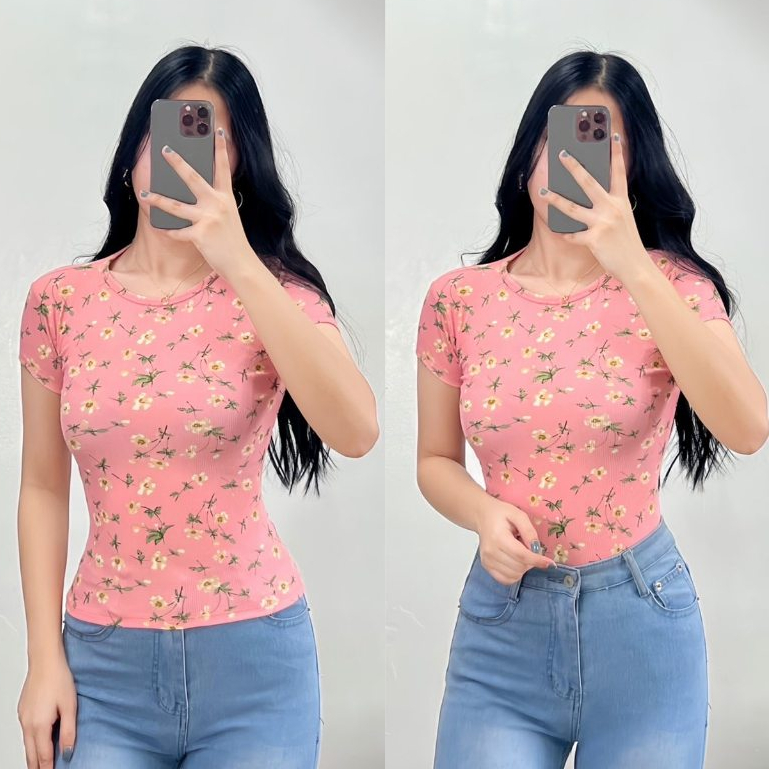Basic Floral Round Neck Top Fit To Small To Medium | Shopee Philippines