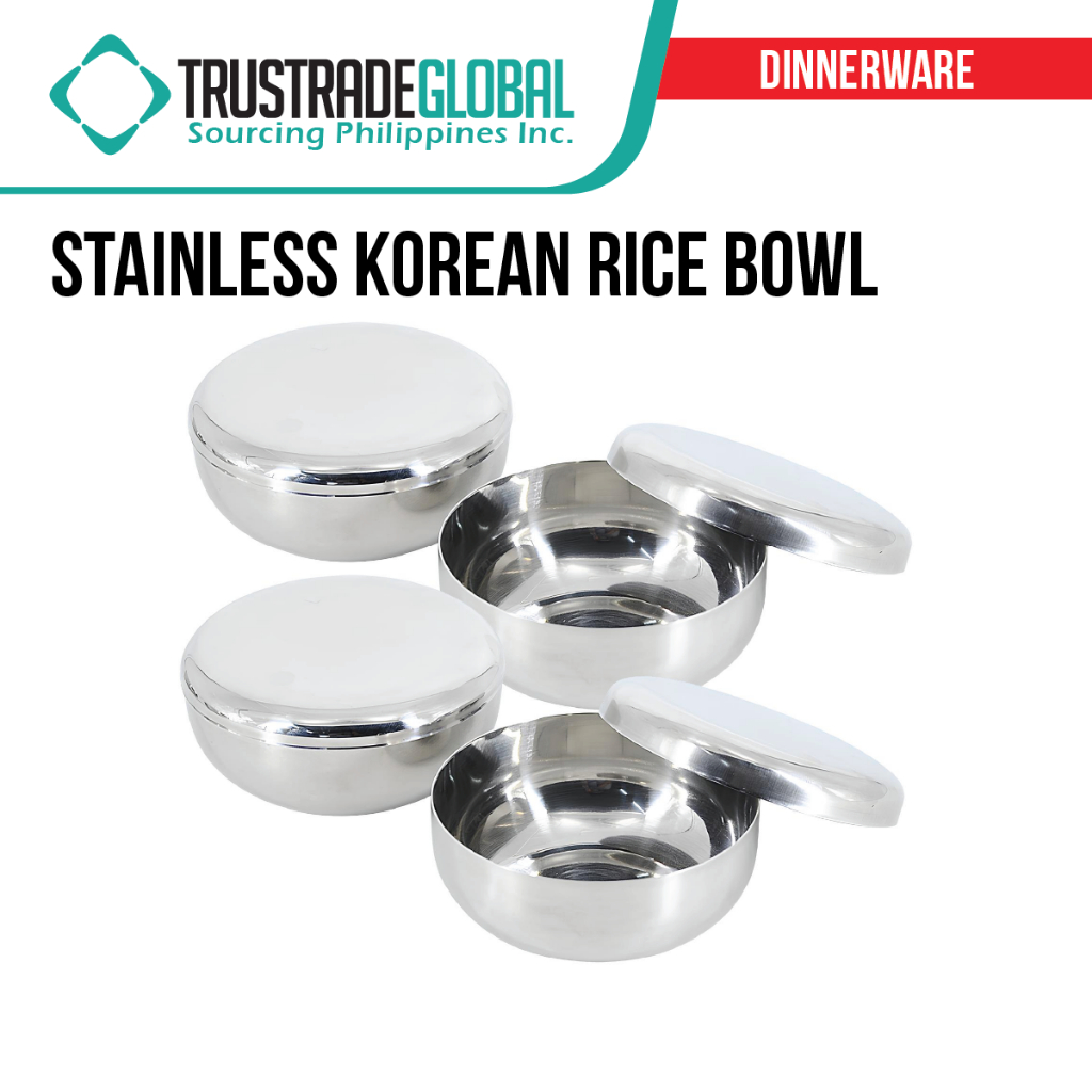 4 Sets Korean Stainless Steel Rice Bowl with Lid Samgyupsal Restaurant ...