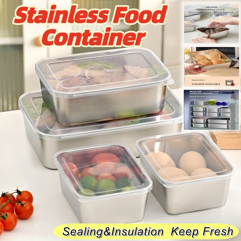 304 Stainless Food Container Food Tray With Cover Food Storage Box ...
