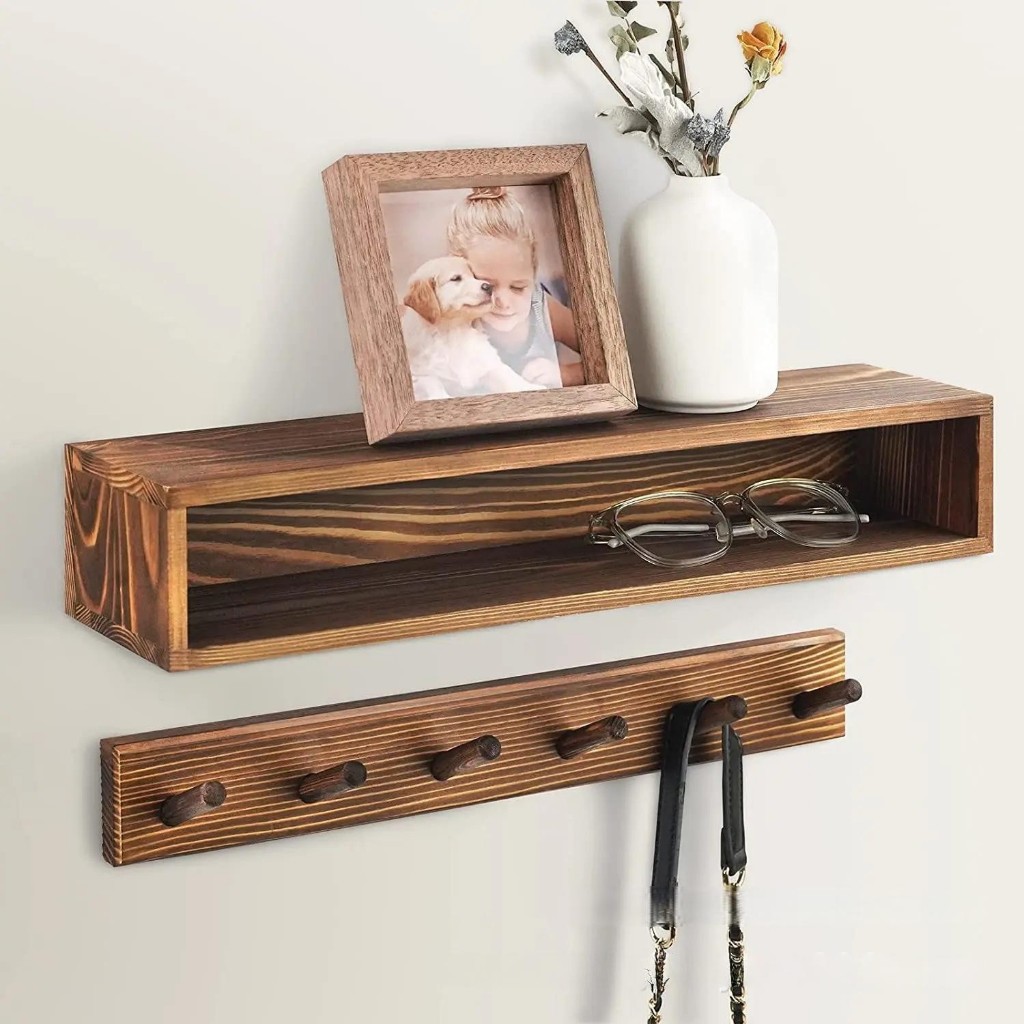 Wall Mounted Hat Coat Rack Organizer Wooden Hanging Key Holder Hallway ...