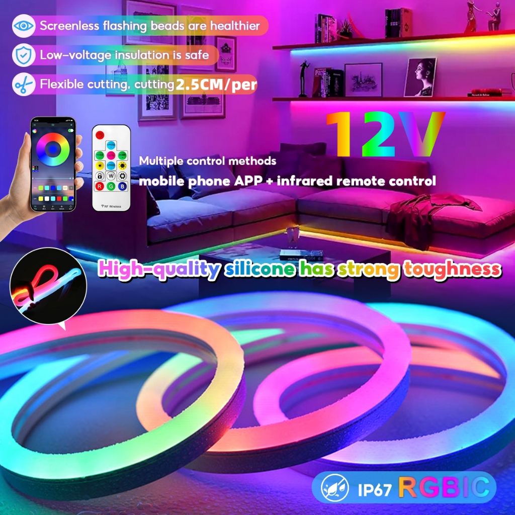 5/12V RGBIC Running LED Strip light With Bluetooth APP Remote Control ...