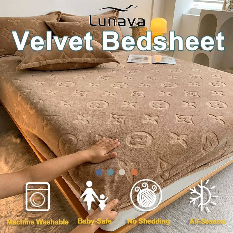 LUNAVA Velvet Bedsheet Protector Flannel Thicken Mattress Cover Single ...