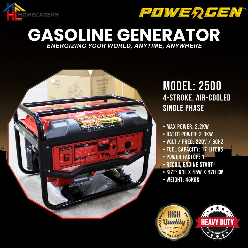 Powergen Portable Gasoline Generator 2500 (2.2kW) | Shopee Philippines