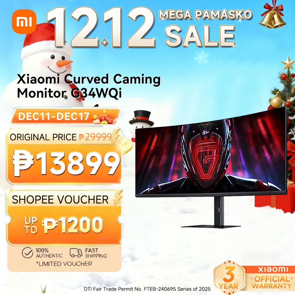 【3 Year Warranty】Xiaomi G34WQi 34 Inch Curved Gaming Monitor WQHD 180Hz ...