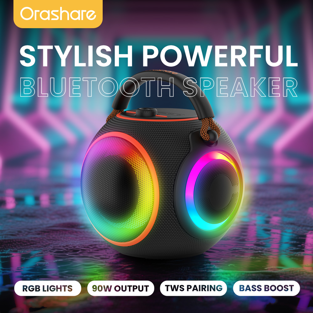 Orashare BS26 90W Bluetooth Speaker with RGB Deep Bass IPX5 Waterproof ...