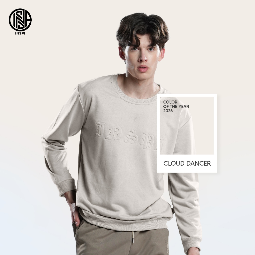 INSPI Embossed Pullover Color of the Year 2026 Cloud Dancer For Men and Women Plain Longsleeve ...