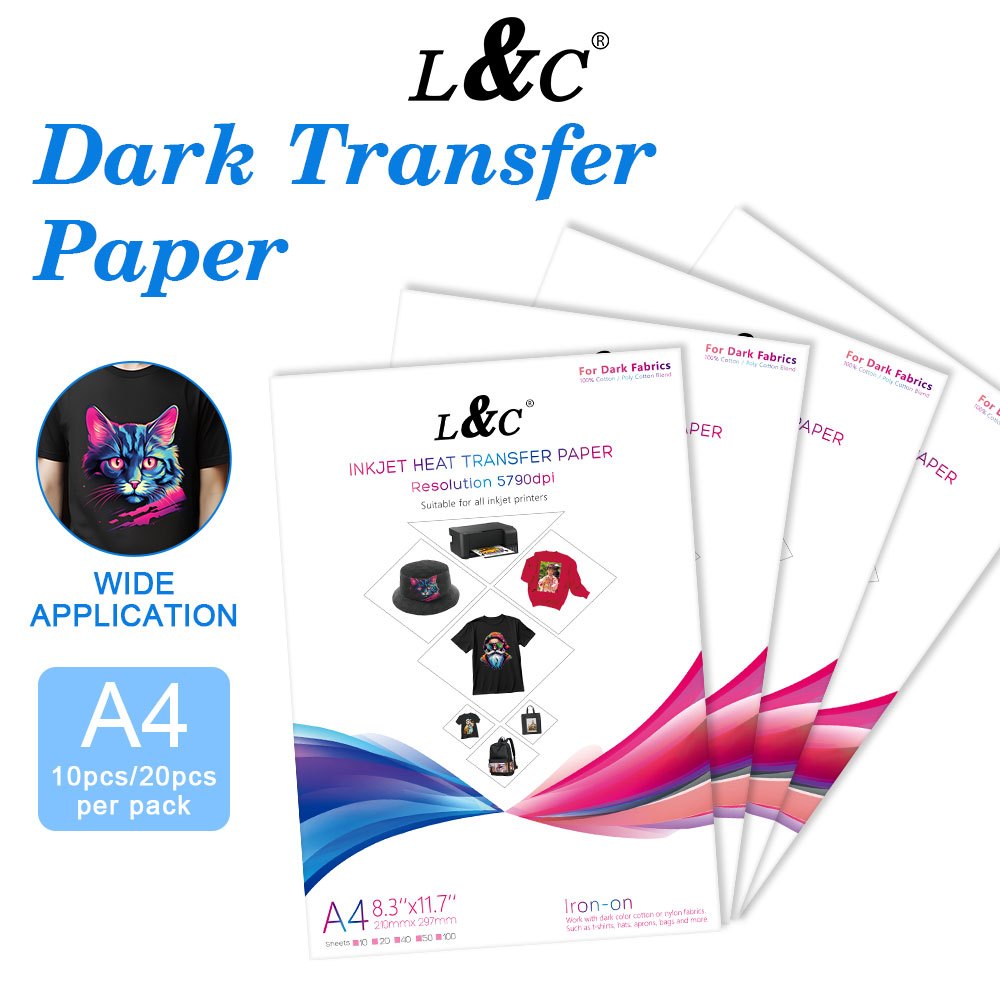 L&C Inkjet Heat Transfer Paper Suitable A4 For Dark Fabrics Compatible ...