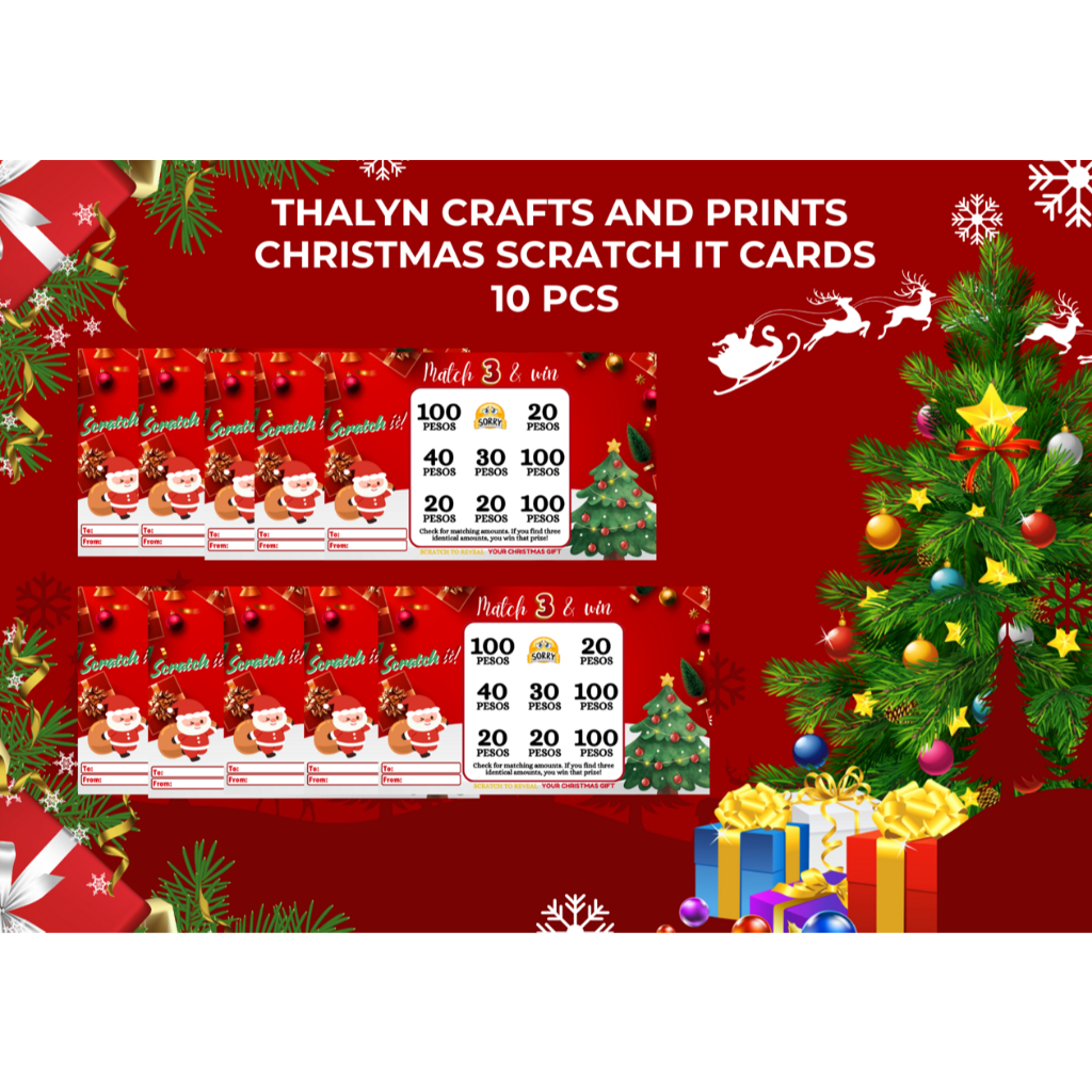 10 PCS Personalized Scratch It Card Match 3 and Win Christmas Give away ...