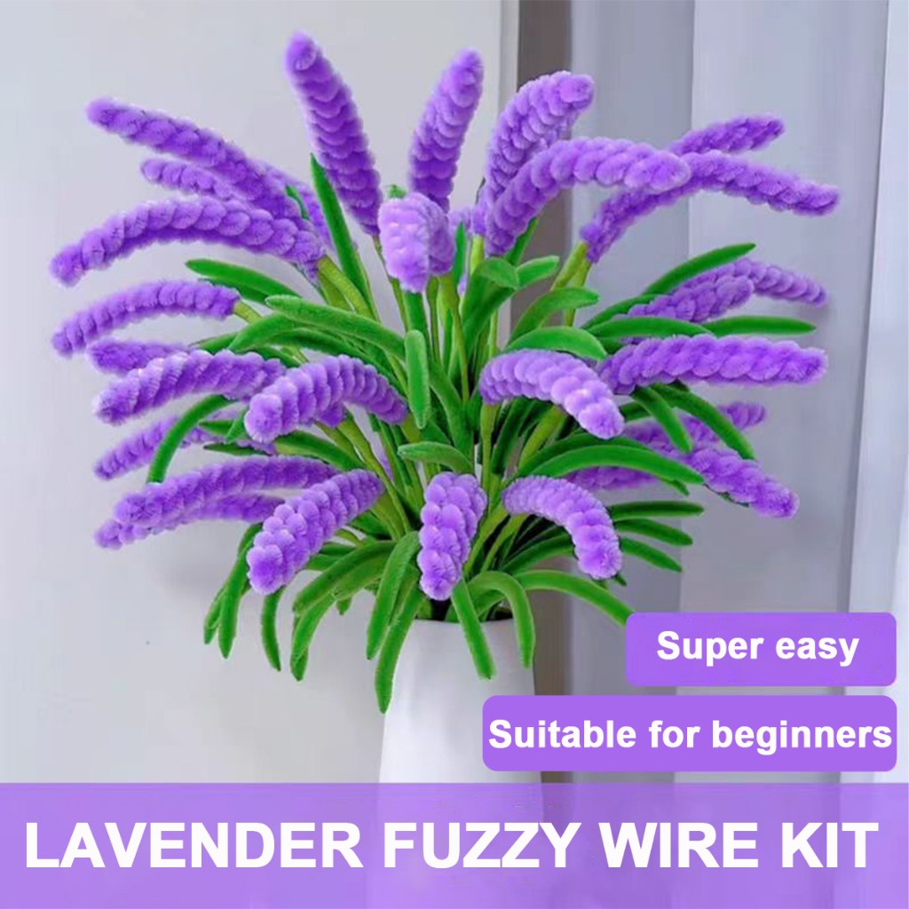 DIY Lavender Pipe Cleaner Flower Kit Fuzzy Wire Bouquet Craft Set for ...