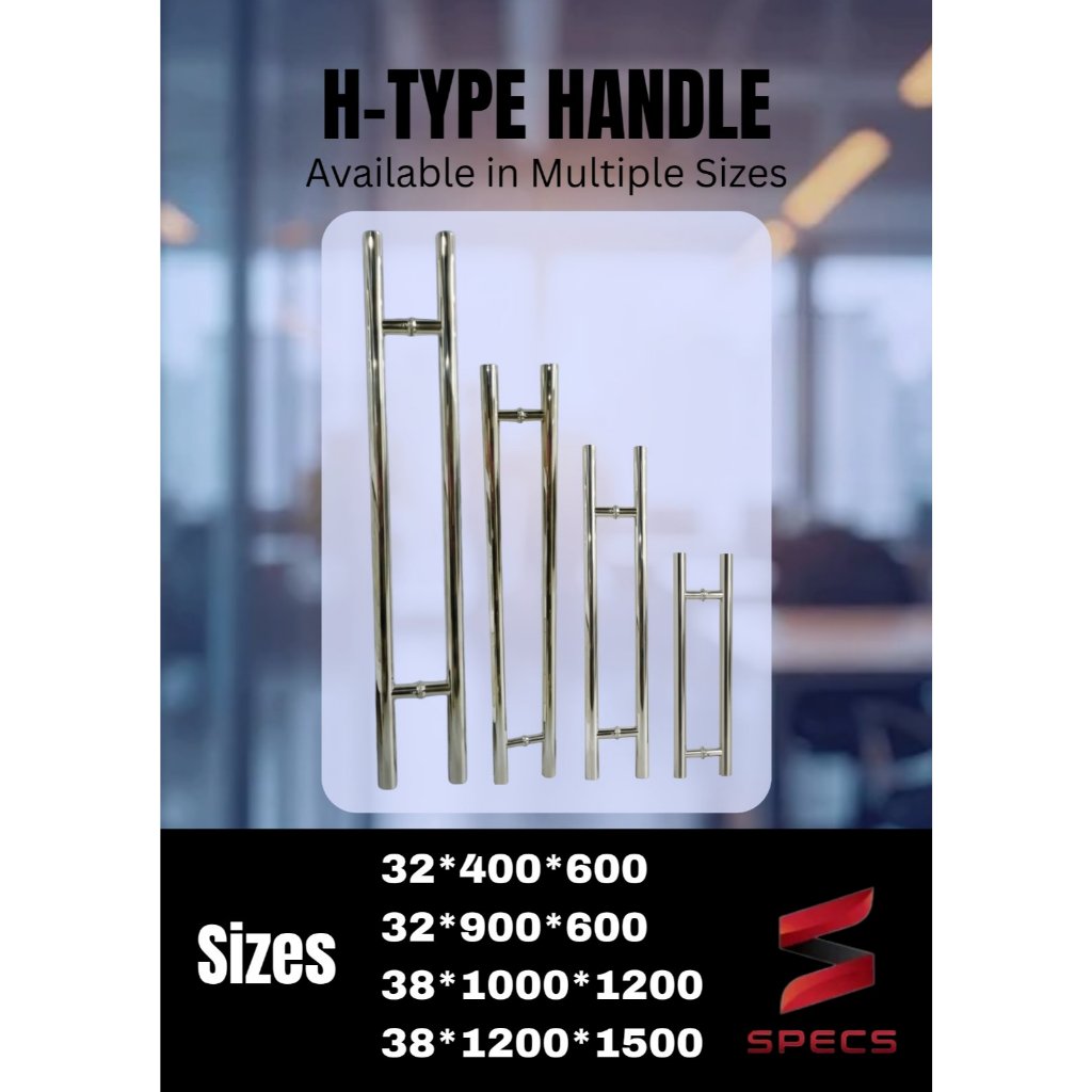 SPECS H-Type Glass Door Handle Stainless Steel Pull Handle Hardware ...