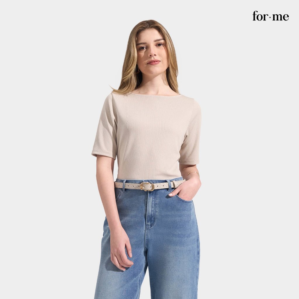ForMe Ribbed Boat Neck Tee T-Shirt For Women | Shopee Philippines