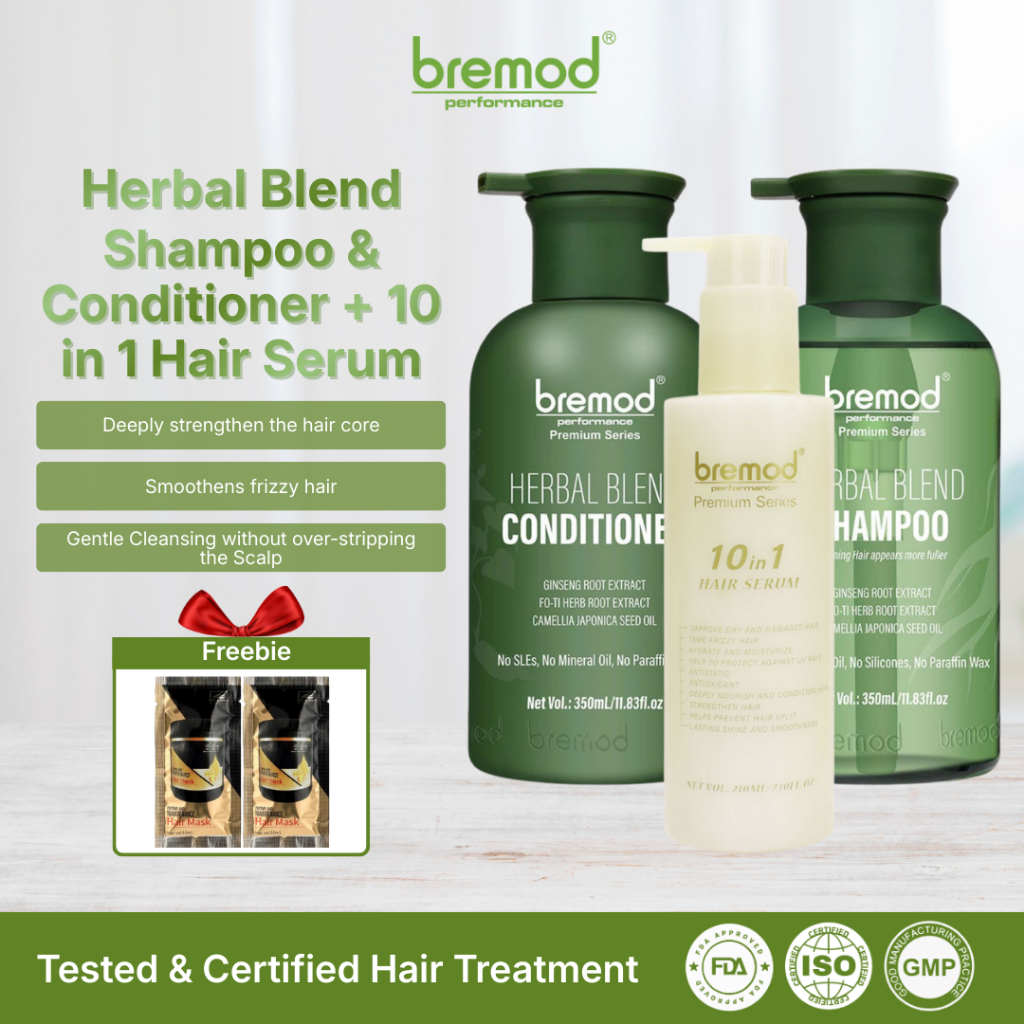 Bremod Premium Series Herbal Essence Shampoo Conditioner 350ml Silicone ...