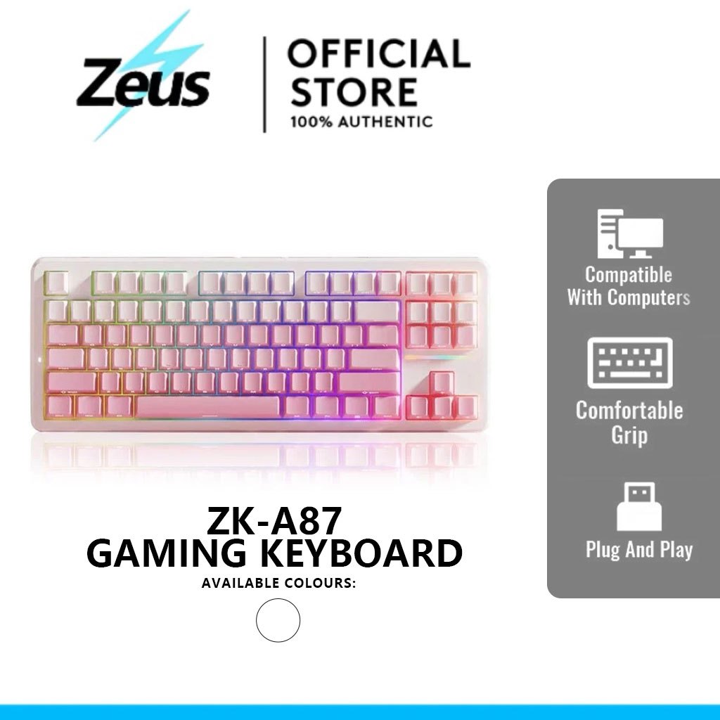 Zeus A-87 Silent RGB Keyboard Mechanical Feel Side-Printed Keys Volume ...
