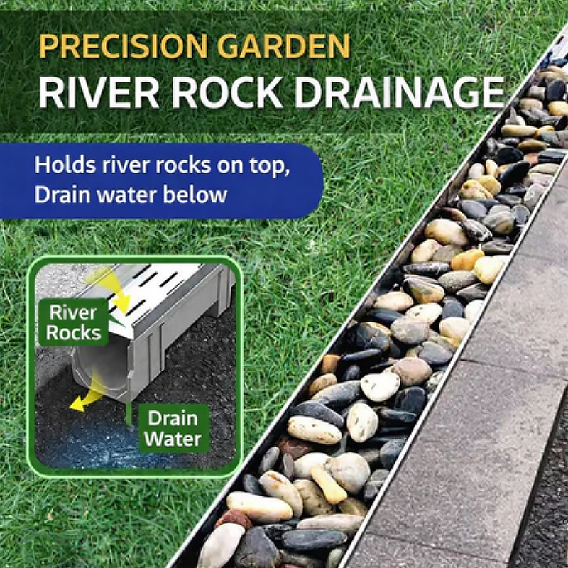 Linear Drainage Gutter with Decorative Pebble Stone Cover Stainless ...