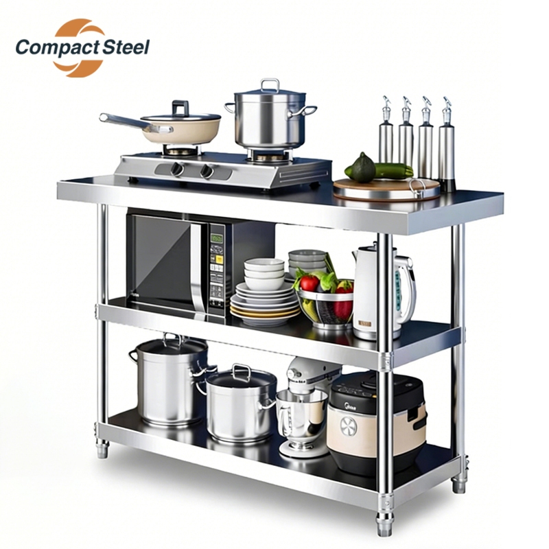 Compact Steel SUS 304 Prep Workbench Kitchen Work Table 2 Layer Kitchen ...