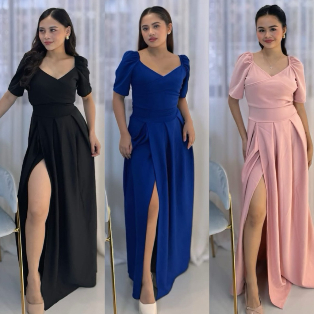 Modern Filipiniana style Maxi Dress Style | Garterized Puffed Sleeves ...