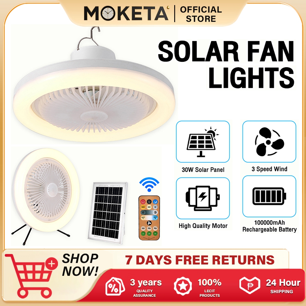 MOKETA Solar fan 10-inch rechargeable electric fan built-in battery LED ...